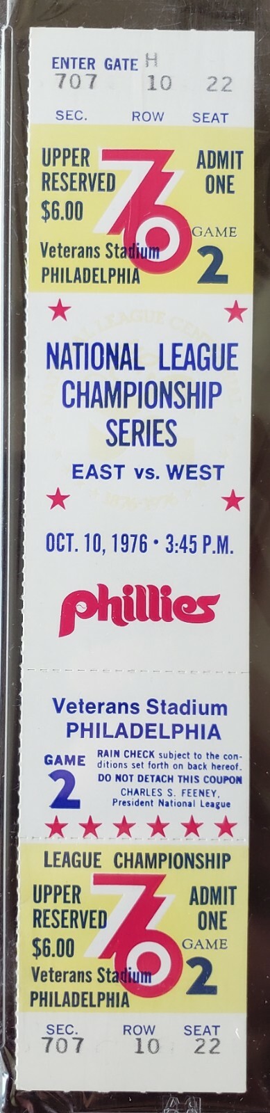 RARE 1976 NLCS Game 2 Full Ticket Cincinnati Reds Philadelphia Phillies ...