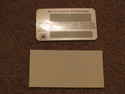 1975 OLDSMOBILE CUTLASS 442 88 98 TORONADO OMEGA VIN ID LABEL DECAL SET ...