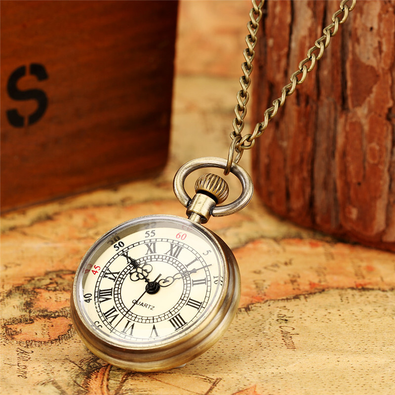 Antique Vintage Bronze Tone Men Quartz Pocket Watch Necklace Pendant ...