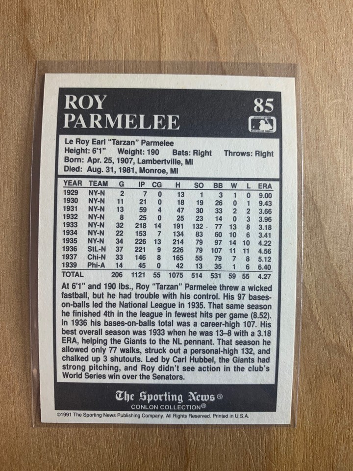1991 Conlon TSN Baseball #85 Roy Parmelee | eBay