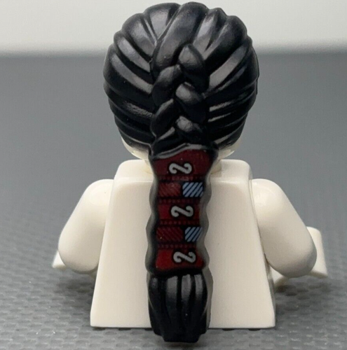 LEGO Female Minifigure Black Hair Long Thick Braid Dark Red Silver Wrap ...