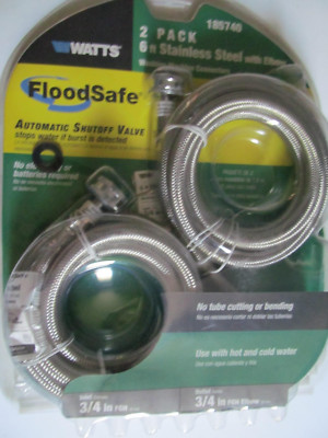 Watts Flood Safe Auto Shut Off Stainless Steel w/ Elbow Washing Machine ...