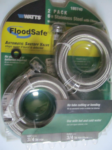 Watts Flood Safe Auto Shut Off Stainless Steel w/ Elbow Washing Machine ...
