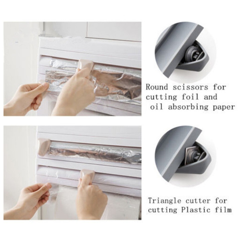 Kitchen Cling Film Tin Foil Roll Holder Dispenser Paper Towel Rack Wall ...