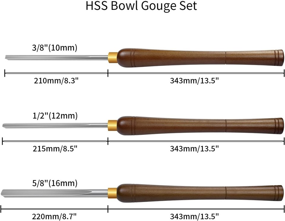 3 Pcs HSS Bowl Gouge Lathe Chisel Set, Wood Turning Tools with... | eBay
