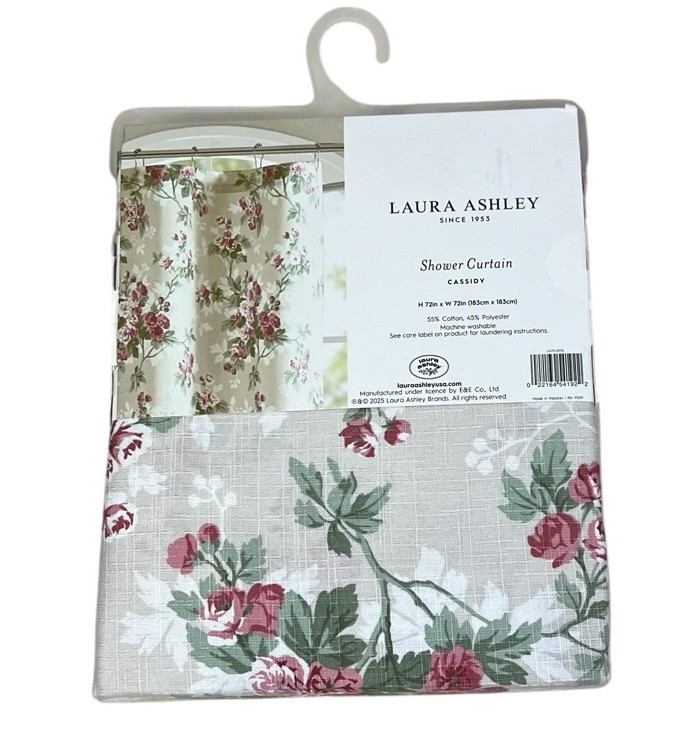 Laura Ashley CASSIDY Floral Fabric Shower Curtain 72" x 72" Cotton ...