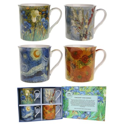 Set of 4 Van Gogh Art China Mugs Artist Tea Coffee Cups Gift Boxed ...
