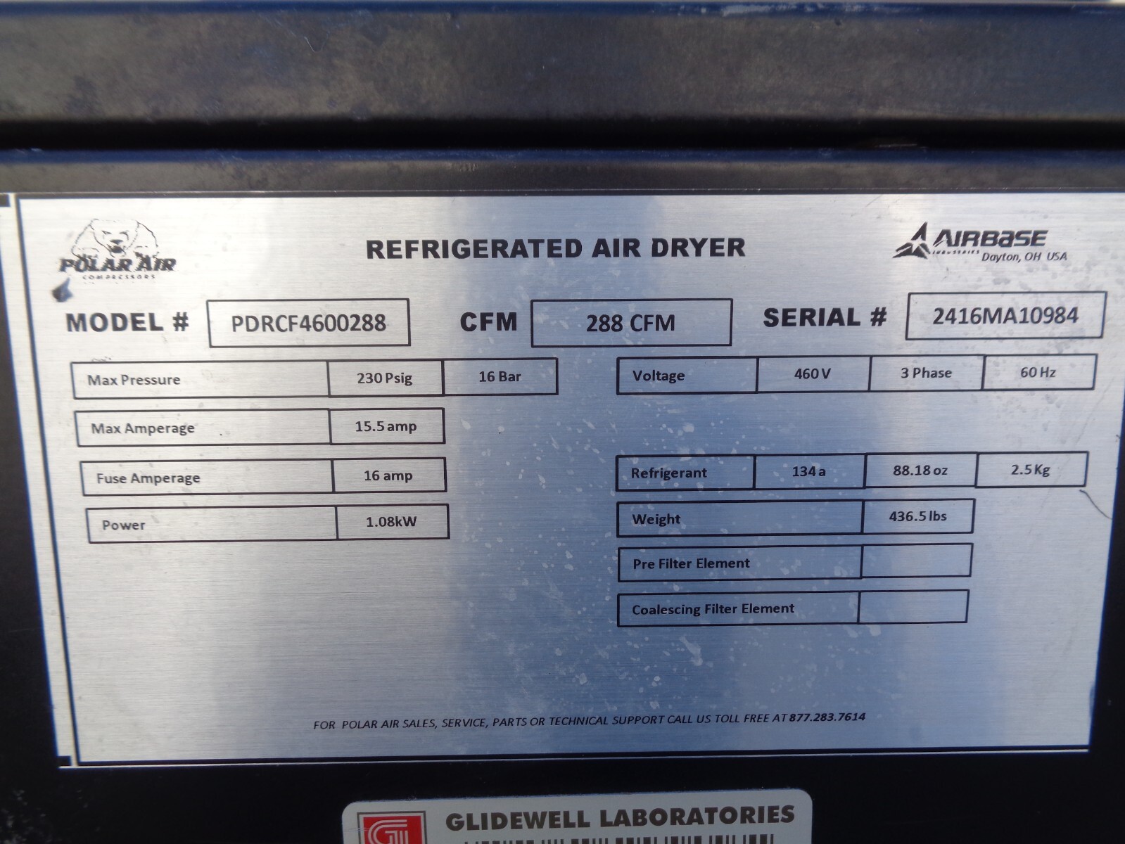 Eaton Polar Air PDRCF4600288 288 CFM refrigerated air dryer compressor ...