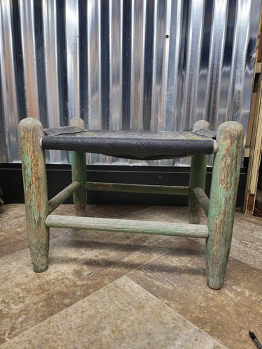 Antique Primitive Painted Teal Wood Mortised Milking Foot Stool 10"x 13 ...