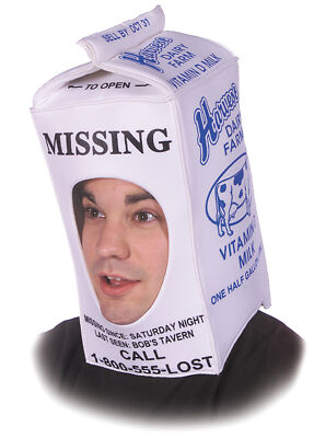 ADULT RETRO MISSING PERSON MILK CARTON MASK HAT COSTUME ACCESSORY ...