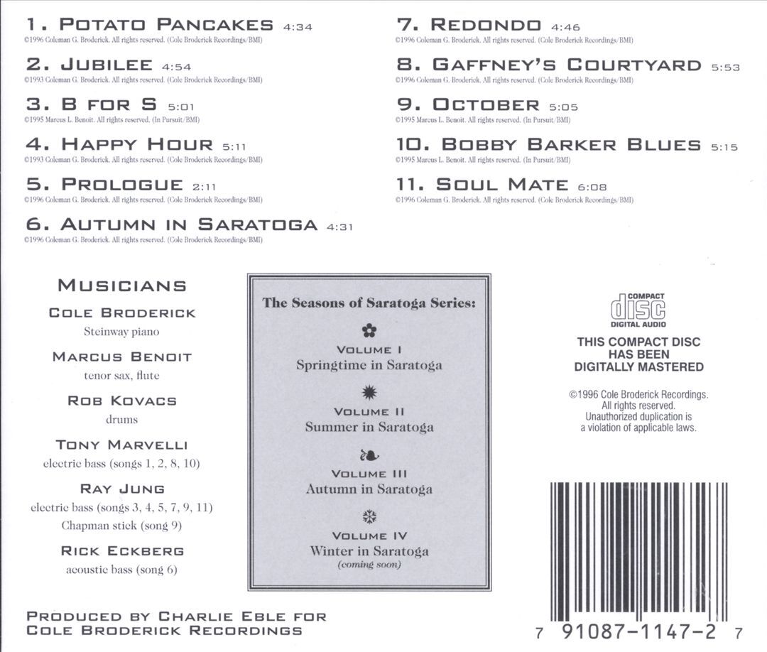 COLE BRODERICK - AUTUMN IN SARATOGA, VOL. 3 NEW CD 791087114727| eBay