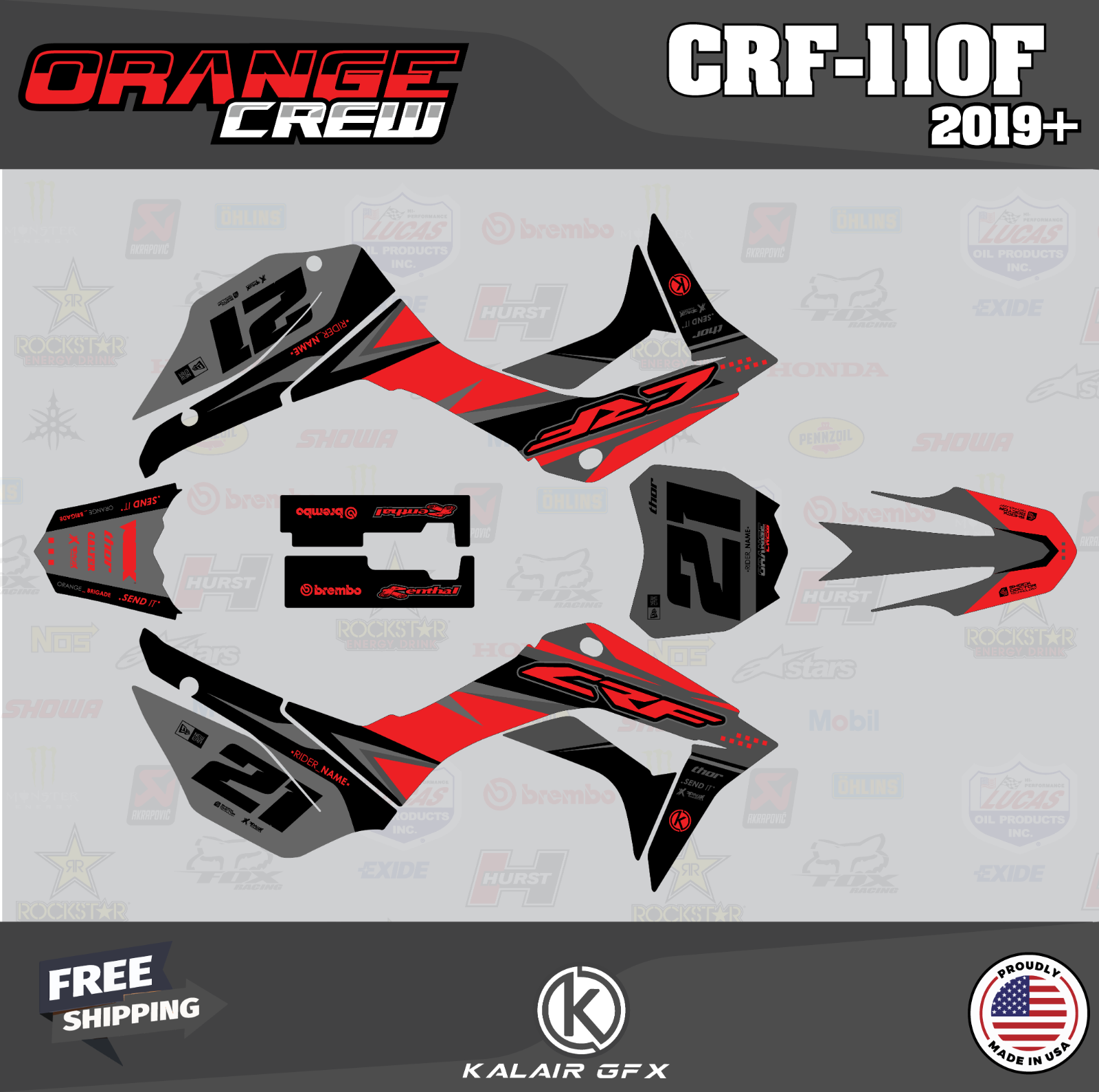 Graphics Kit for HONDA CRF110F CRF110 (2019-2024) OG Crew - Red | eBay