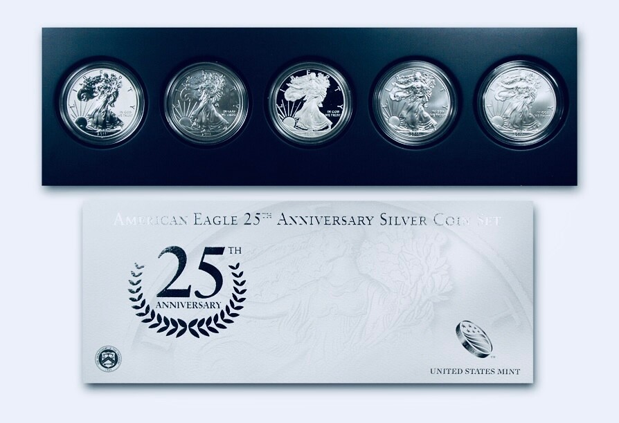 2011 5-Coin American Silver Eagle Set (25th Anniv, w/Box & COA) Fresh ...