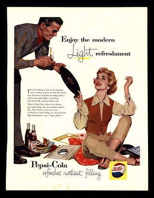 Original 1957 "Pepsi Cola" Pretty Gal & Handsome Guy Playing Records ...
