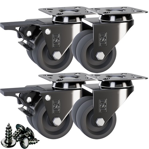 DSL Twin Caster Wheels Set of 4 TPR Heavy Duty Braked 50mm Swivel ...