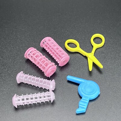 Vintage Barbie Doll Hair Styling Accessories - 4 Curlers, Scissors ...