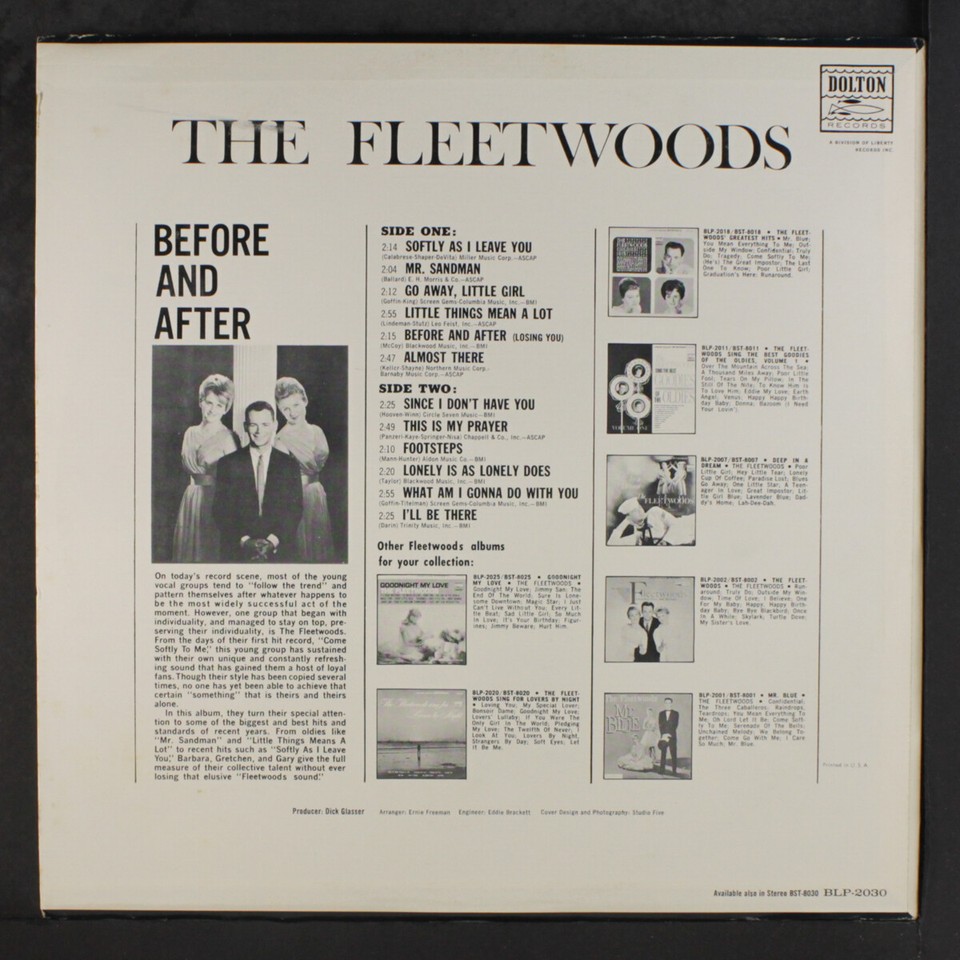 FLEETWOODS: before and after DOLTON 12" LP 33 RPM | eBay