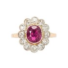 2.8ct Lab-Created Cushion Pink Ruby Ring Floral Halo Stylish Dual Gold ...