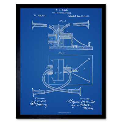 Alexander Graham Bell spricht am Telefon 1881 Gerahmter Druck 30x40 cm ...