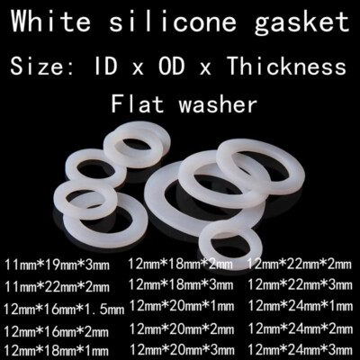 M11 M12 White Silicone Gasket Flat Washer Sealing Ring 19mm-24mm OD 1 ...