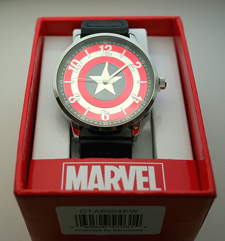 Marvel Comics Captain America Shield Dress Watch Men's New NOS Box 2 ...