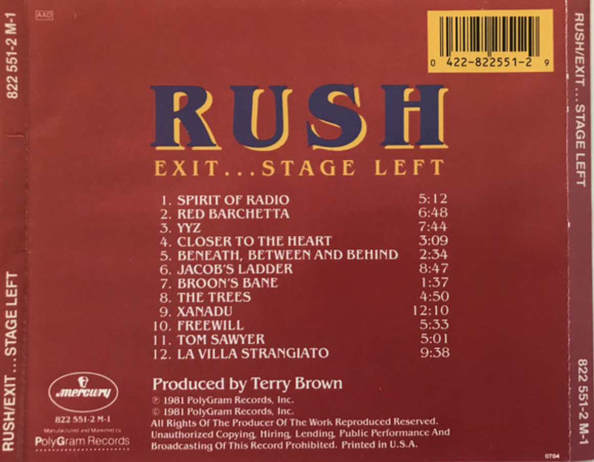 Rush - Exit Stage Left CD 1997 Mercury 822 551-2 M-1 731453463226| eBay
