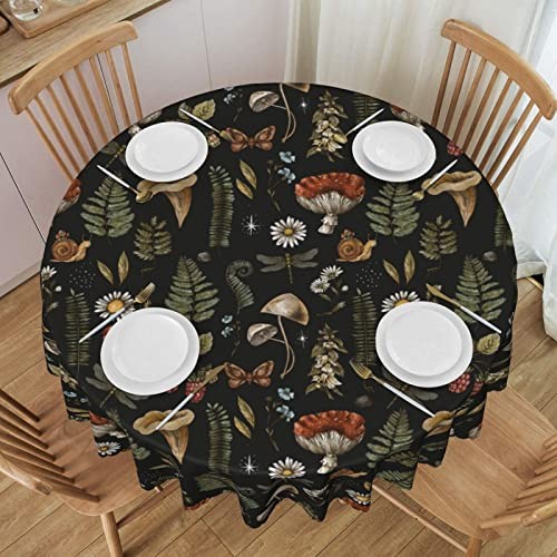 Round Tablecloth Vintage Mushroom Leaf Forest 60 Inch Table Cover for ...