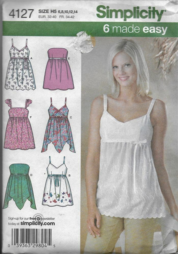 Simplicity 4127 Misses Summer Tops Size H5 Sizes 6 to 14 for sale ...