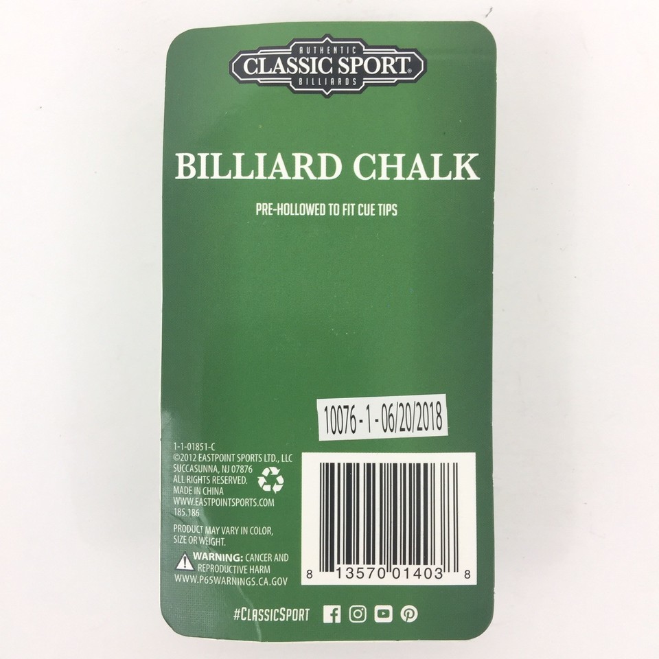 Eastpoint Pool Cue Stick / Billiard Green Chalk Squares 6 pack Pre ...