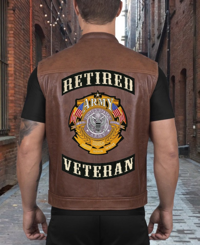 Retired Veteran Rocker + Army Patches 12" | Large Embroidered Military ...