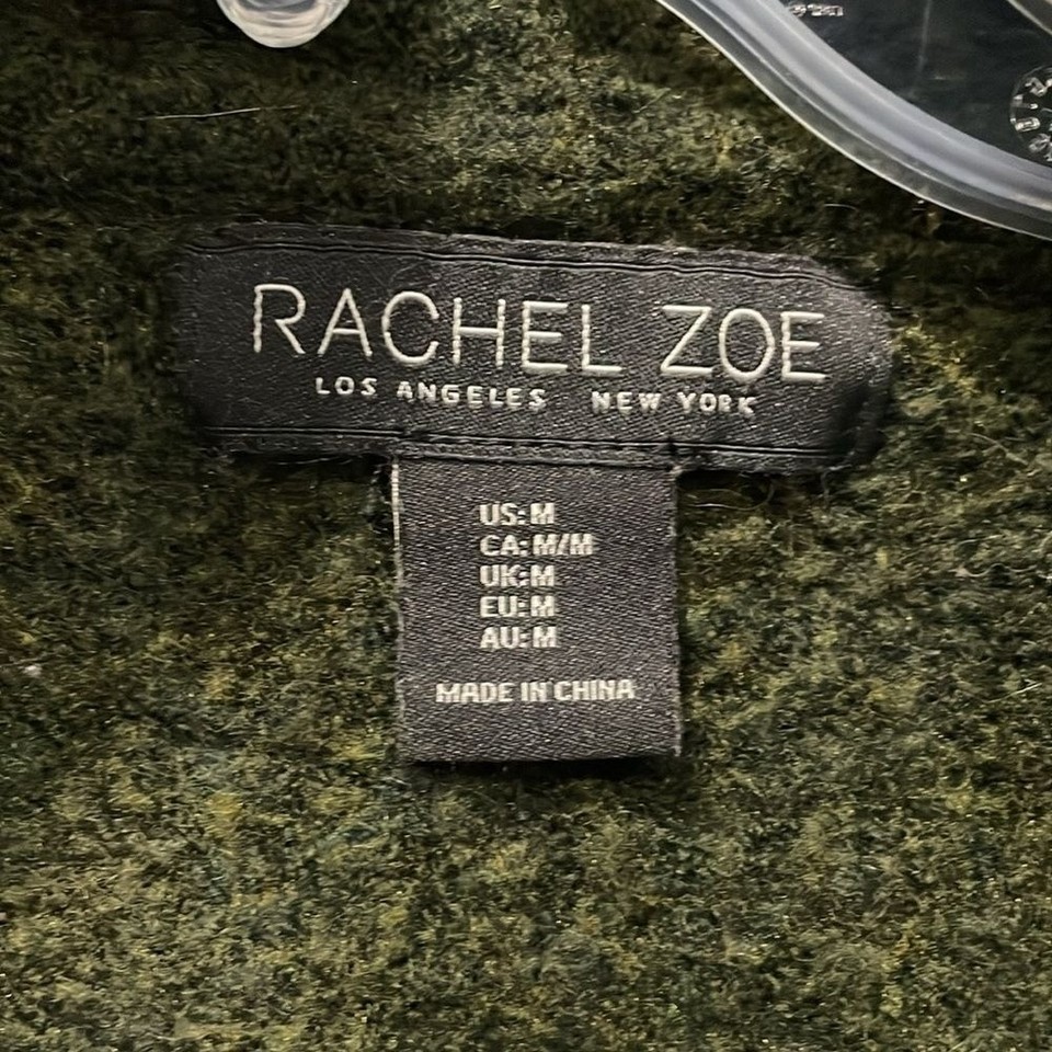 Rachel Zoe Olive Green Boucle Coatigan Hooded Long Sleeves Pockets ...