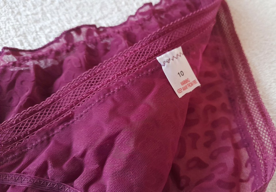 Maroon Nylon String Bikini Sheer Frilly Half Back Tanga Panties UK 12 ...