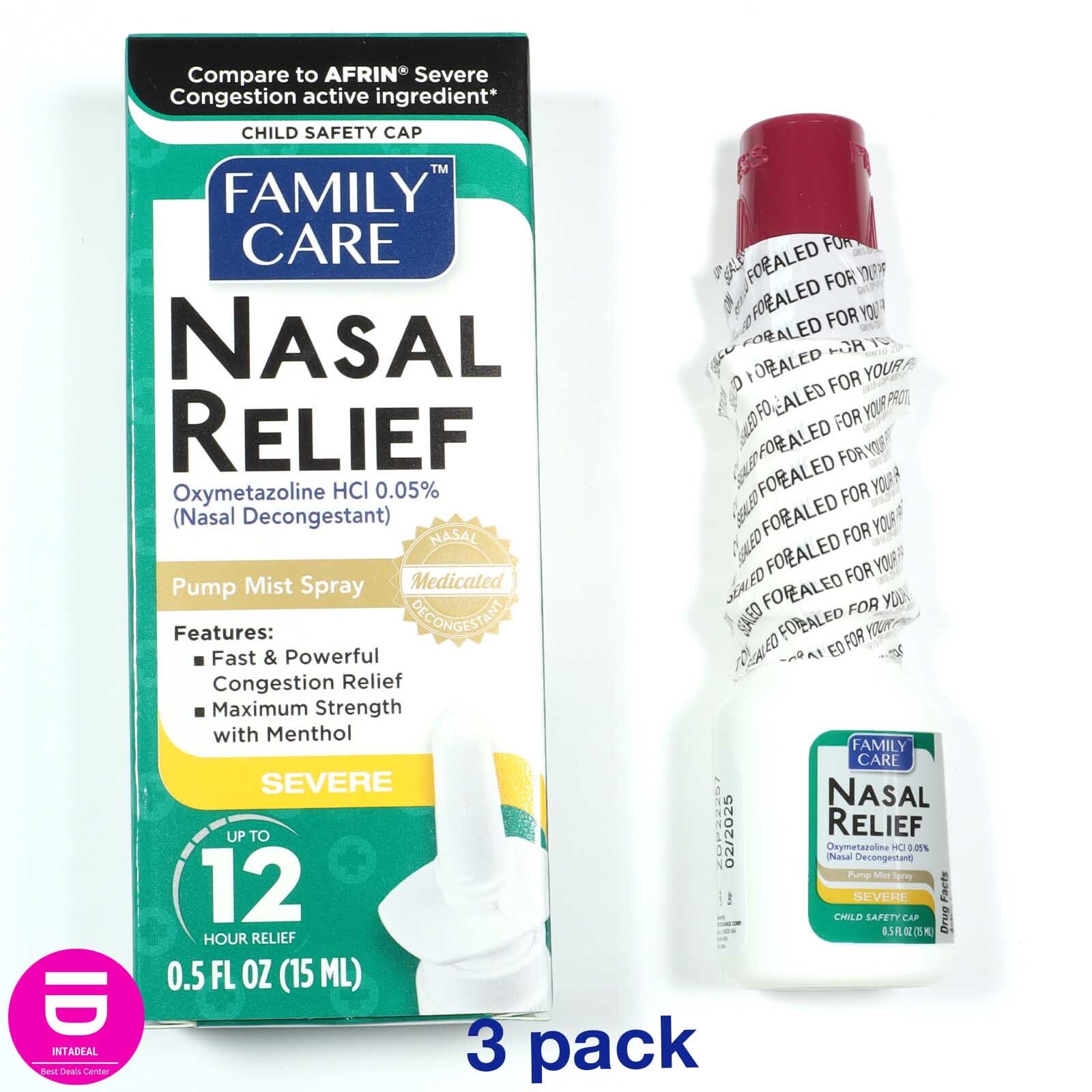 Nasal Spray Decongestant Pump Mist Spray Menthol 12 Hour Relief 0.5 oz ...