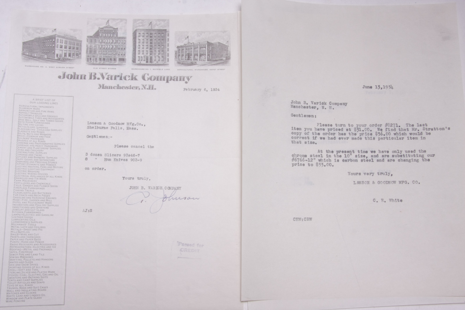 1934 Lamson Goodnow John B Varick Co Manchester NH Letter Ephemera ...