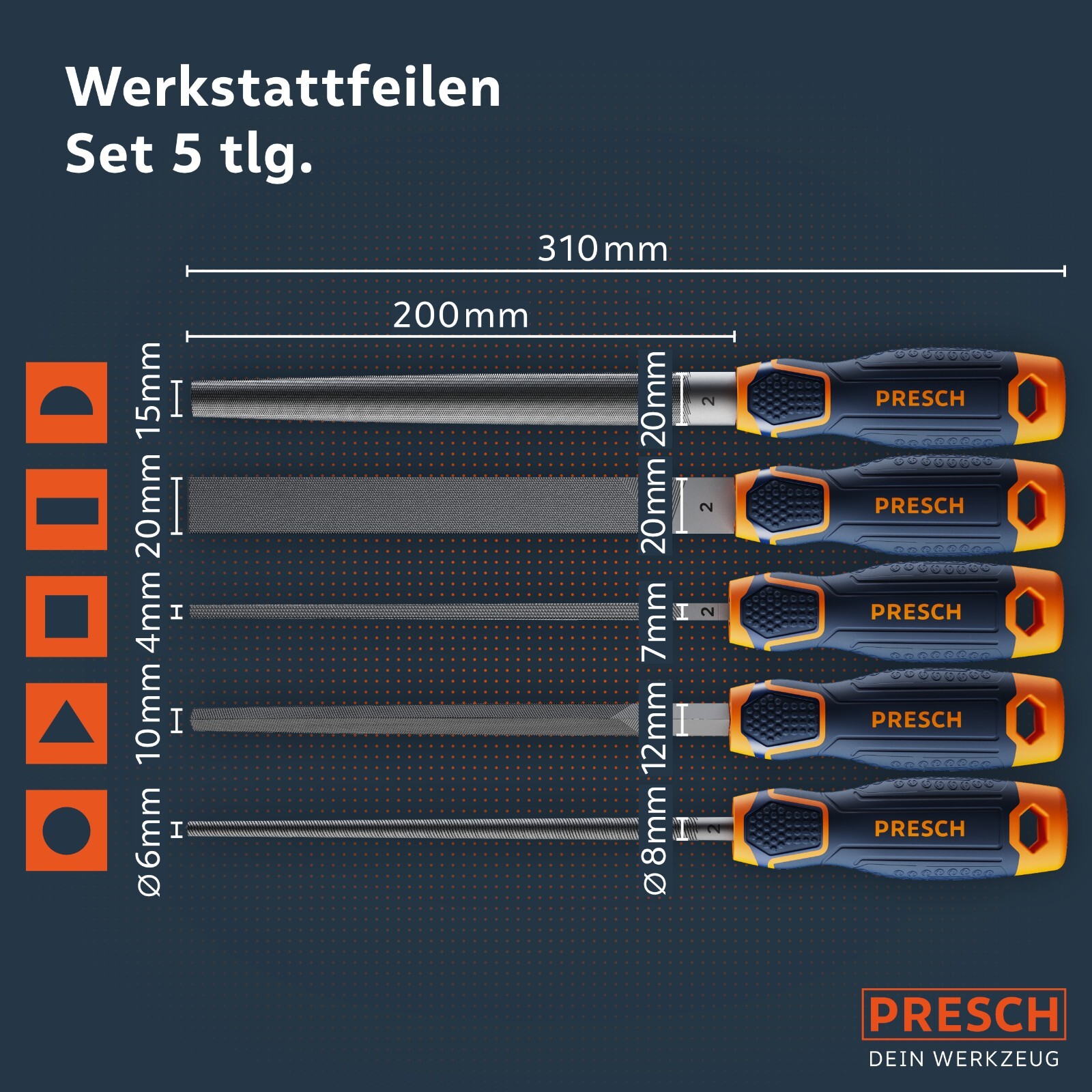 Presch Werkstattfeilen Set 5tlg. 200mm | Feilen Satz | Raspel Satz ...