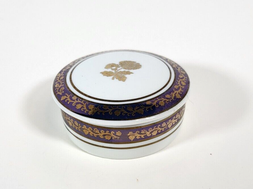 Porcelain Round Trinket Box W/Lid St. Regis Ltd Brazil Navy Blue Gold ...
