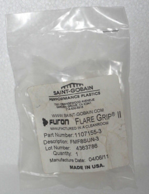 Saint-Gobain 1107155-3 Furon Flare Grip II PFA STRT Union Conn 1/2" X 1 ...