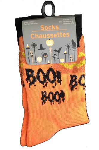 Spooky Orange Halloween Pumpkin BOO CREW Socks-Jack-O-Lantern Novelty ...