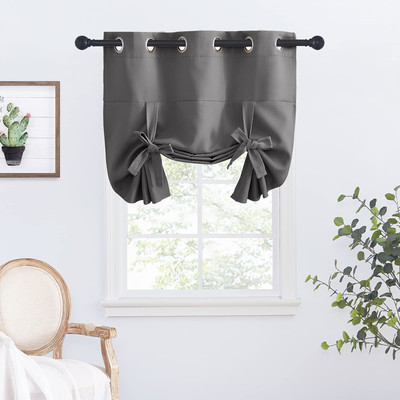 NICETOWN Thermal Insulated Grey Blackout Curtain Tie Up Shade for Small ...