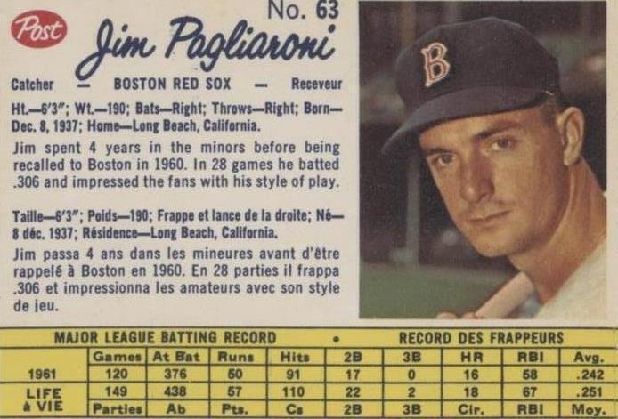 1962 Post Canadian - Jim Pagliaroni #63 for sale online | eBay