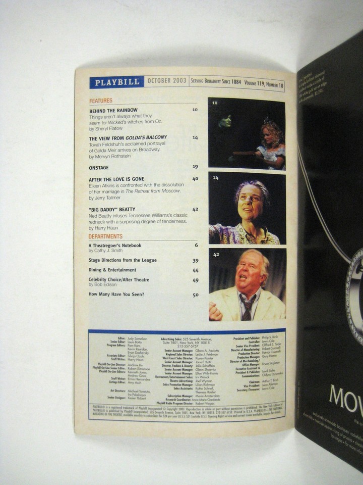 Living Out Playbill 2003 Second Stage Theatre Lisa Colon Zayes Judith ...