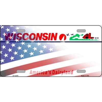 Wisconsin with American Flag Novelty Metal License Plate Tag LP-12378 ...