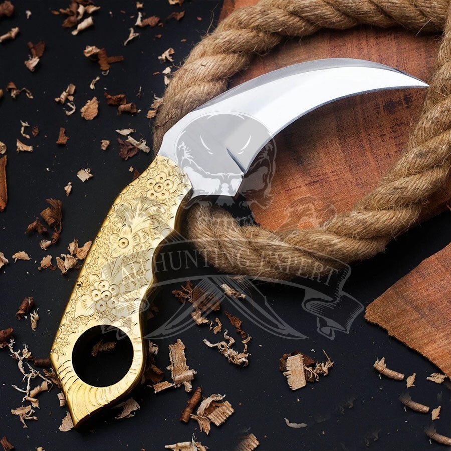 HUNTEX Custom Hand-Forged Damascus Steel 210 mm Long Karambit Blank ...