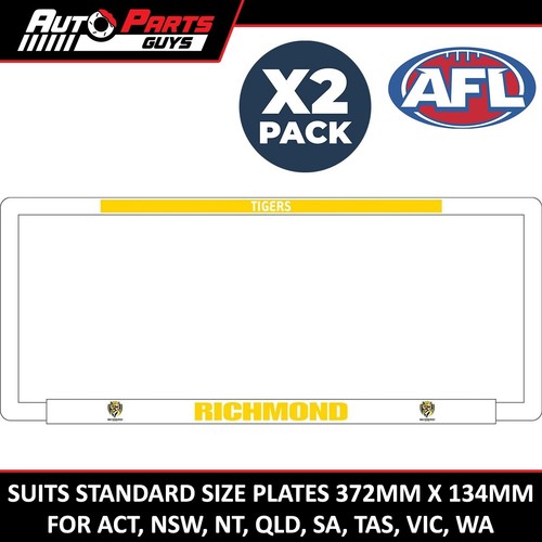 Pair of Official AFL Number Plate Frame Surround Covers Richmond Tigers ...