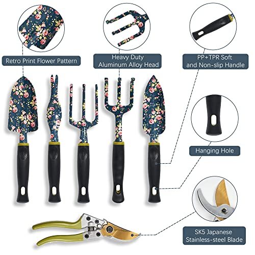 Garden Tool Set 25pcs Heavy Duty Floral Garden Tools Aluminum Rustproof ...
