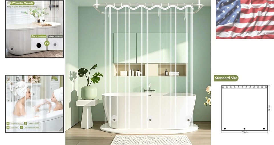 Waterproof Transparent Shower Curtain Liner 72x72 - Easy Clean & Heavy ...
