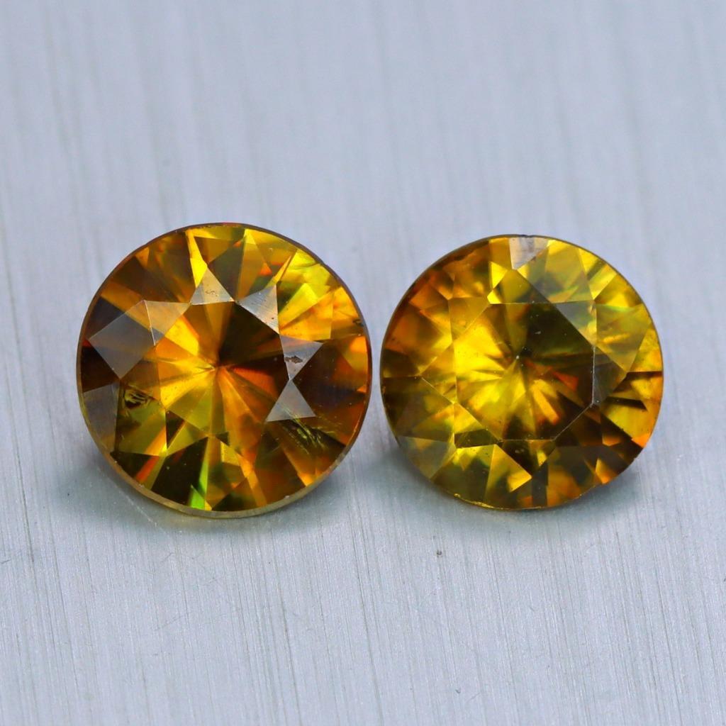 1.46Cts Natural Green Sphene Titanite Round Cut 6mm PAIR 2PCS Gemstone ...
