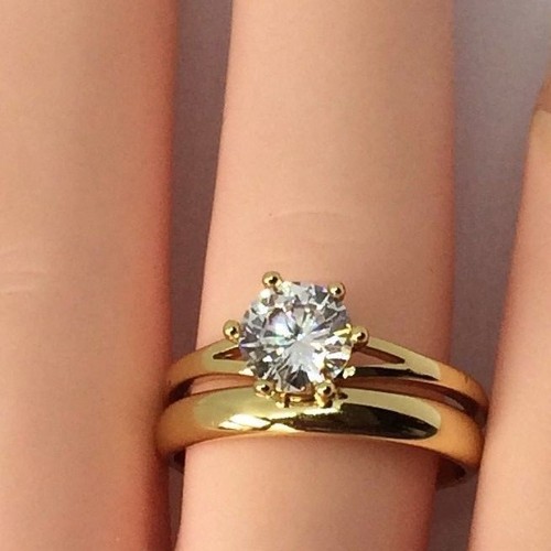 14k gold plated Imitation Diamonds Bridal Engagement Wedding Ring Set ...