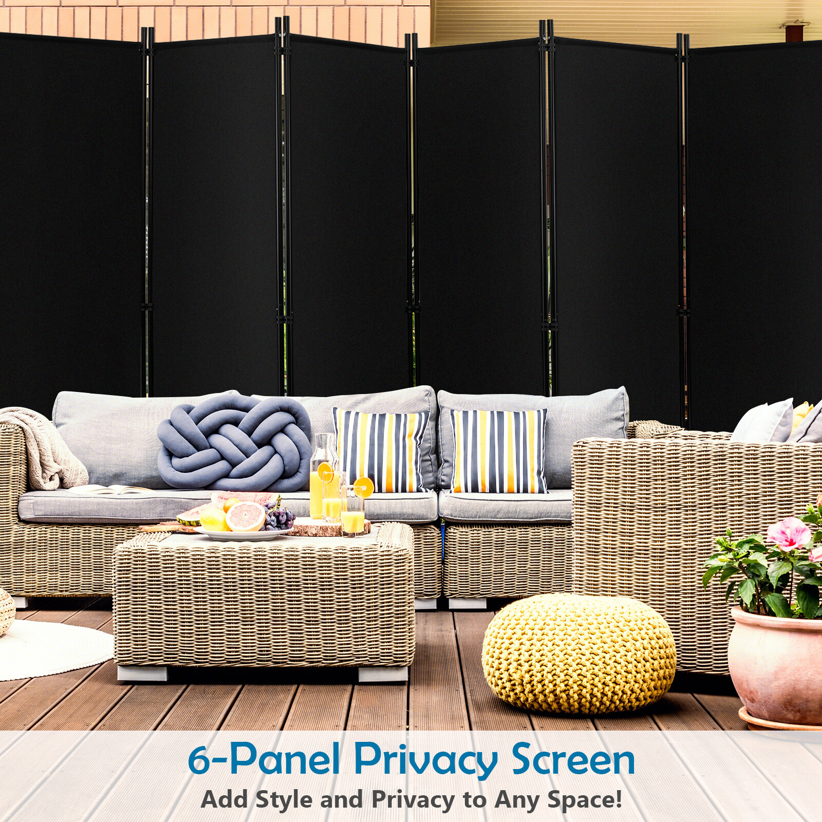 6-Panel Folding Room Divider 6FT Rolling Privacy Screen w/ Lockable ...