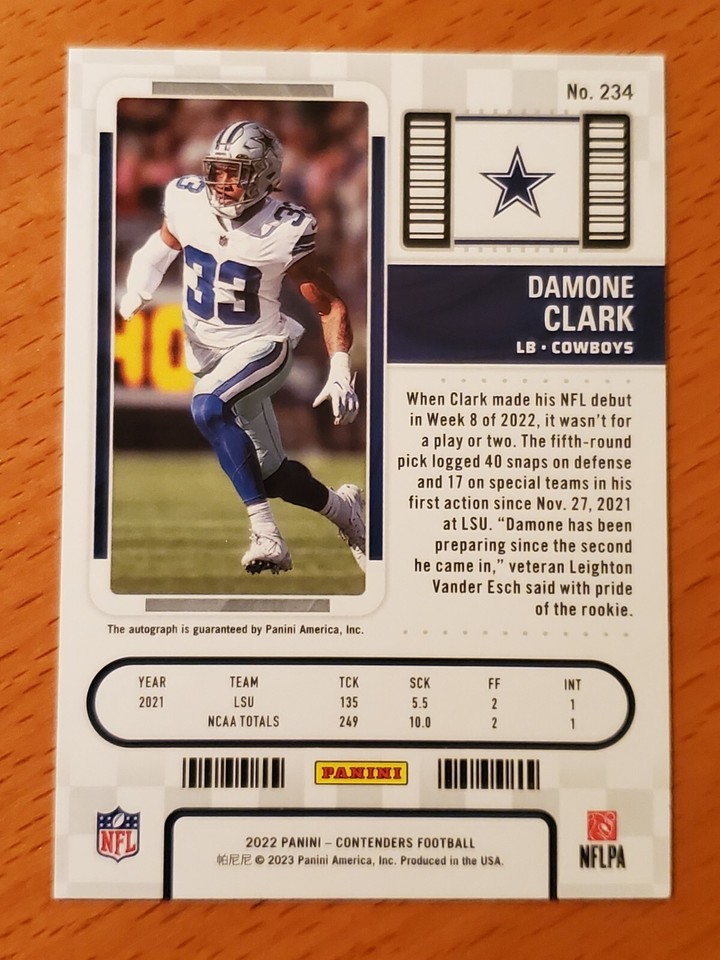 2022 Panini Contenders Rookie Auto #234 Damone Clark LSU Cowboys F | eBay